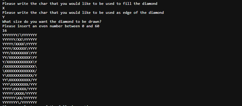 Solved the out put for the diamond portion should come out | Chegg.com