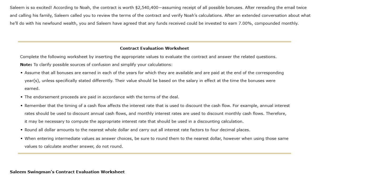 Solved Saleem is so excited! According to Noah, the contract | Chegg.com