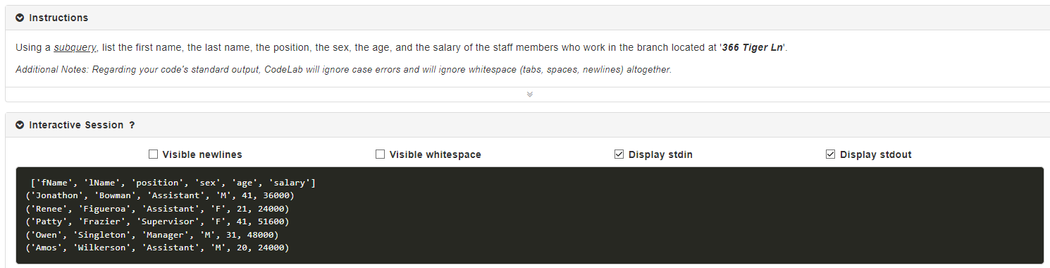 Solved SQL DATA MANIPULATION: ['fName', 'lName', 'position', | Chegg.com