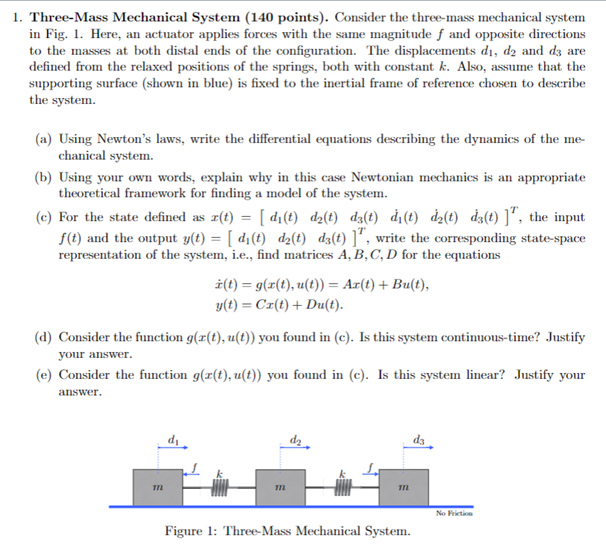 Solved Subject: System Dynamics 1.Three-Mass Mechanical | Chegg.com