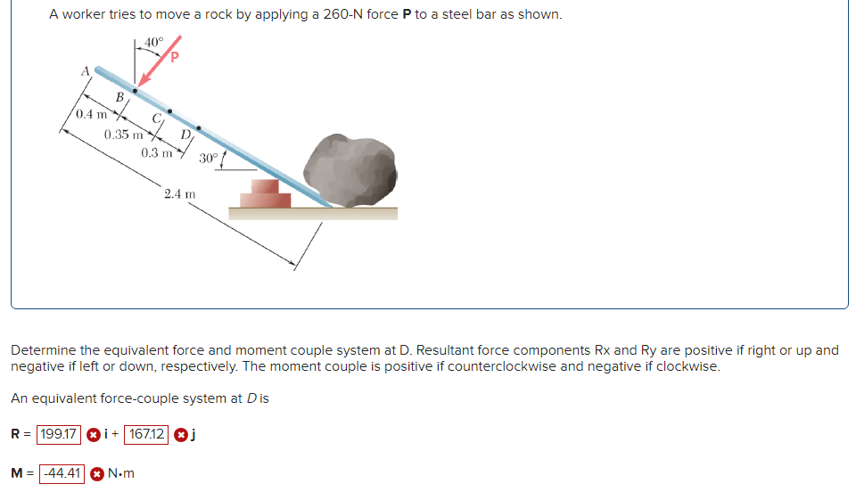 Solved A worker tries to move a rock by applying a 260-N | Chegg.com