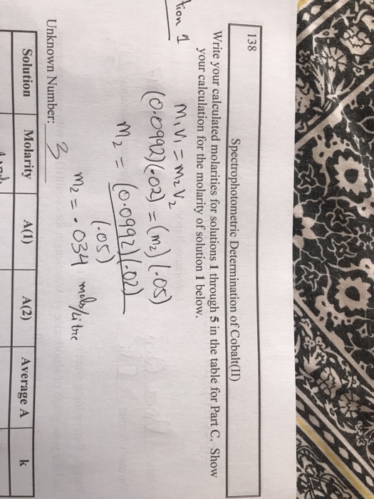 Solved 138 Spectrophotometric Determination Of Cobalt L