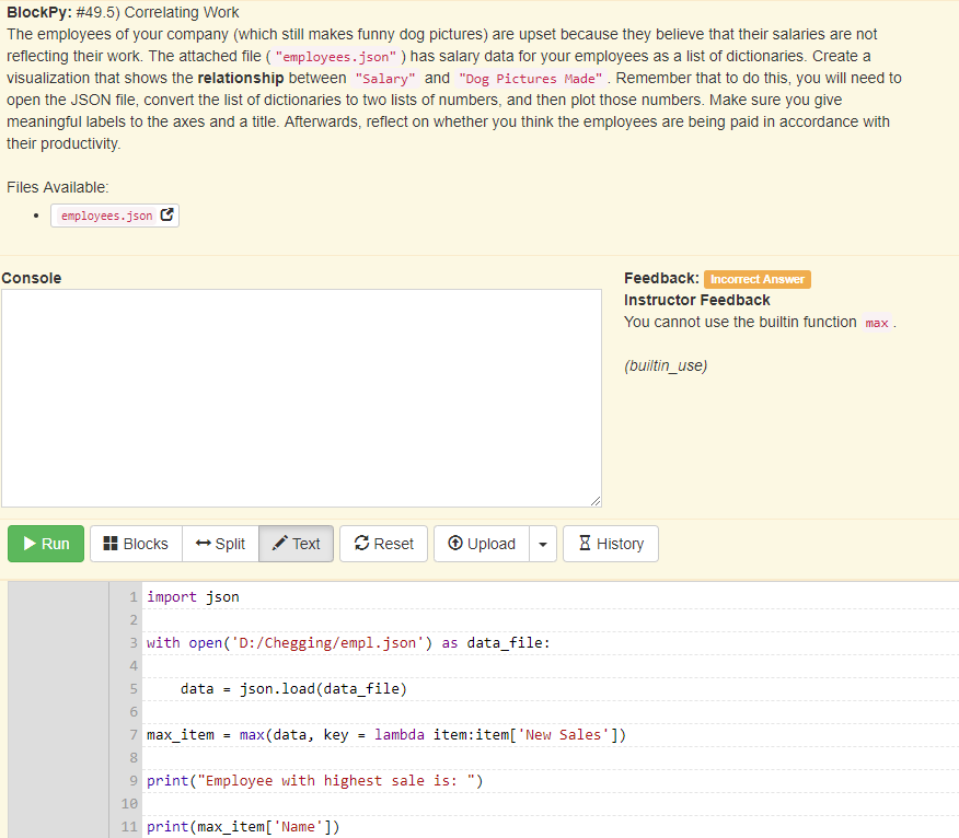 Solved BlockPy: #495) Correlating Work The employees of your | Chegg.com