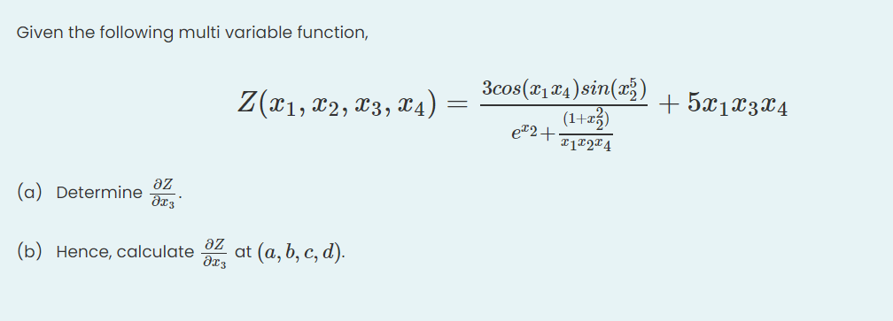 Solved Given The Following Multi Variable Function Zx1 