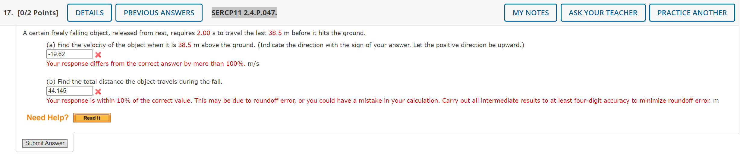 Solved A certain freely falling object, released from rest, | Chegg.com