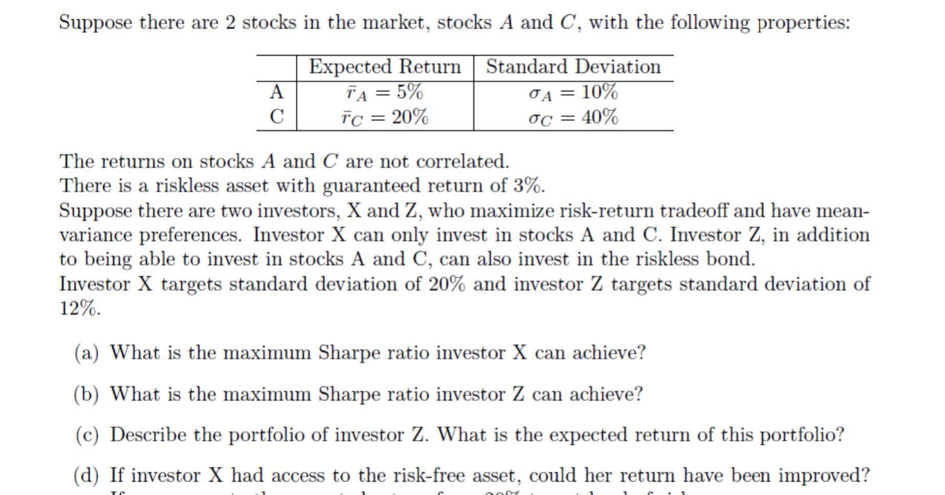 Solved Suppose there are 2 stocks in the market, stocks A | Chegg.com
