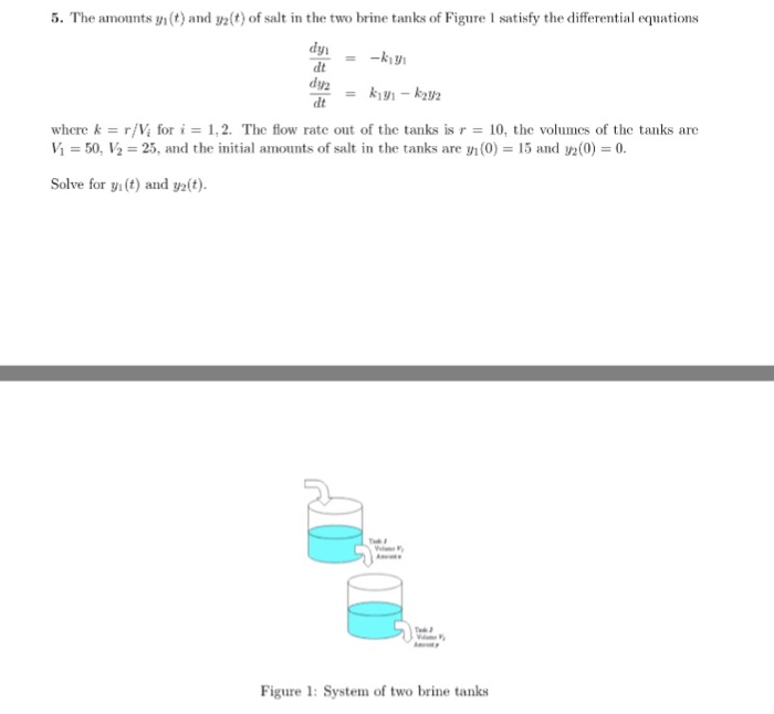 Solved The amounts y_1 (t) and y_2 (t) of salt in the two | Chegg.com