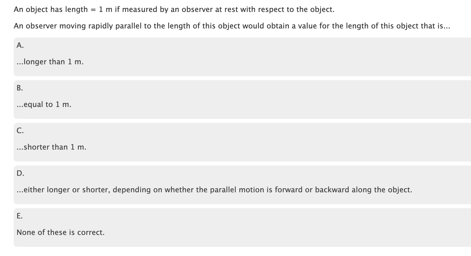 Solved An object has length = 1 m if measured by an observer | Chegg.com