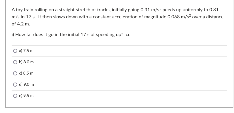 Solved A toy train rolling on a straight stretch of tracks, | Chegg.com