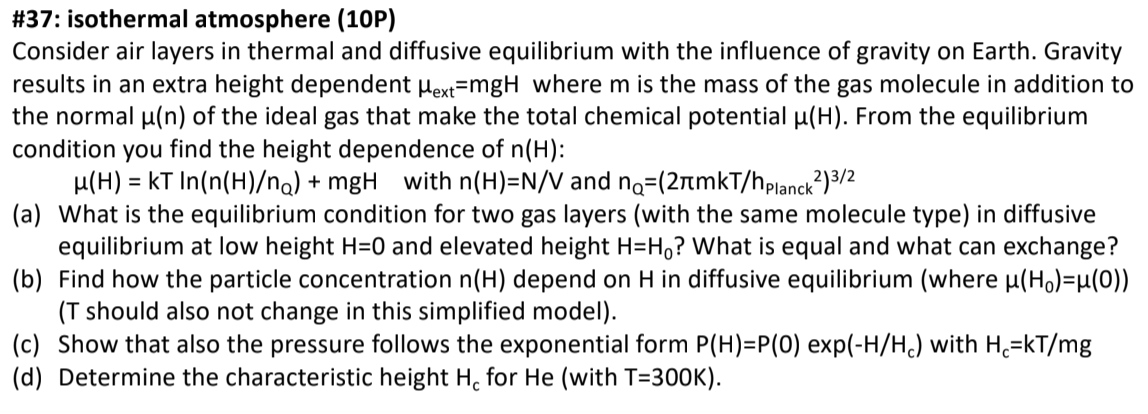 Solved #37: isothermal atmosphere (10P) Consider air layers | Chegg.com