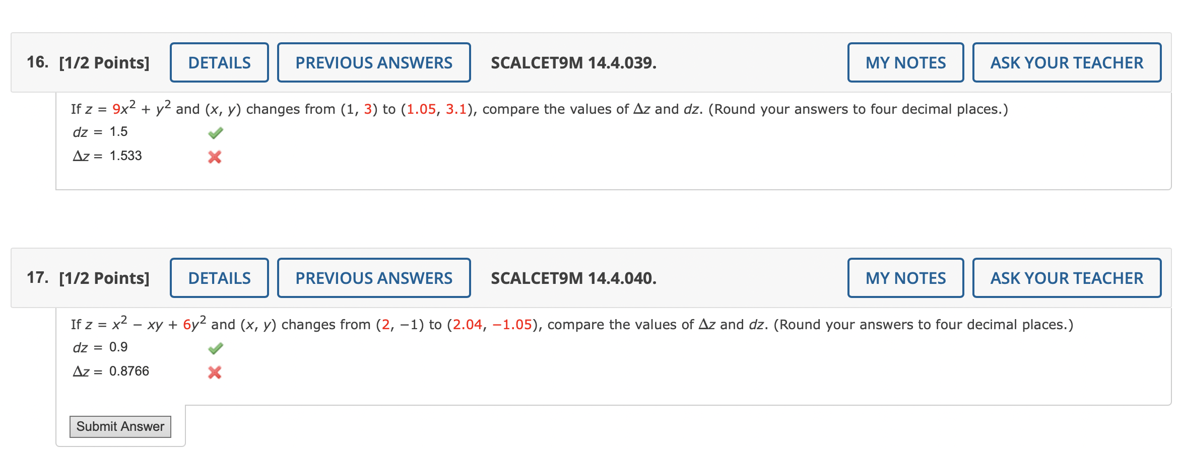 Solved If z=9x2+y2 and (x,y) changes from (1,3) to | Chegg.com