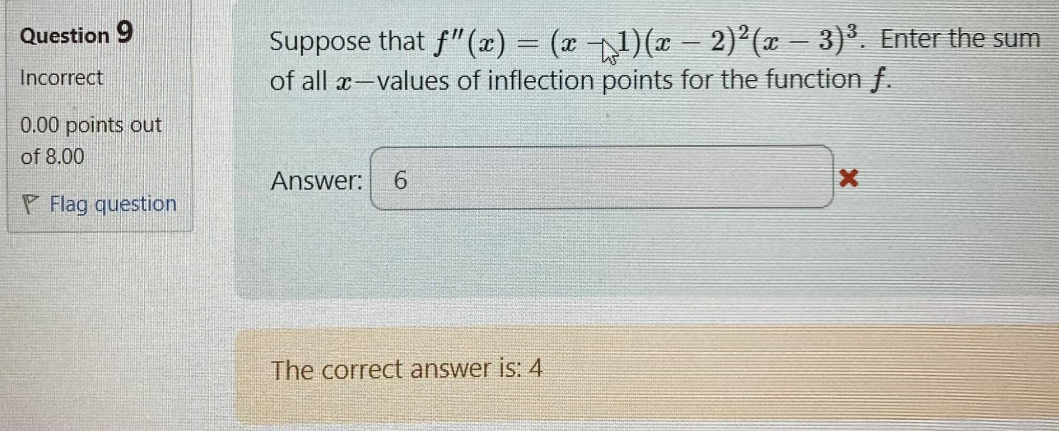 Solved Question 9 Suppose that f′′(x)=(x−1)(x−2)2(x−3)3. | Chegg.com