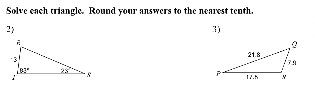 Solved Solve each triangle. Round your answers to the | Chegg.com