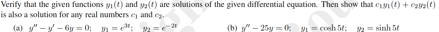 Solved Verify that the given functions y1(t) and y2(t) are | Chegg.com