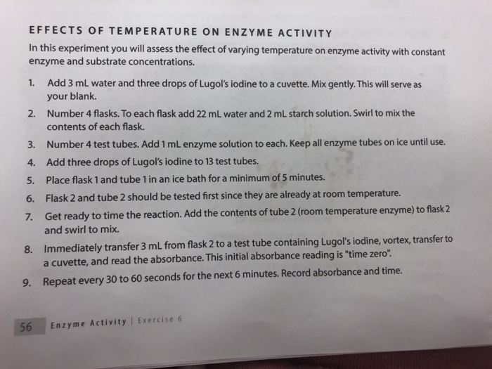 Solved EFFECTS OF TEMPERATURE ON ENZYME ACTIVITY In this | Chegg.com