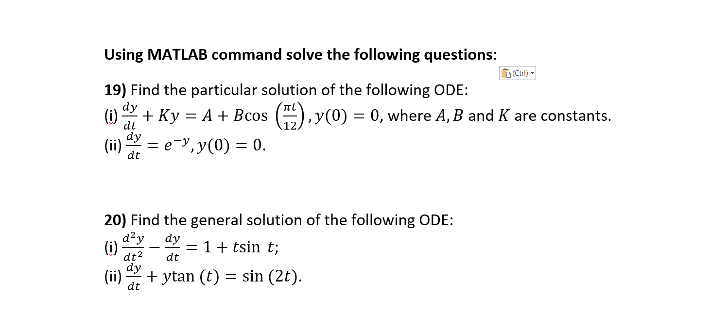 Solved Using Matlab Command Solve The Following Questions 