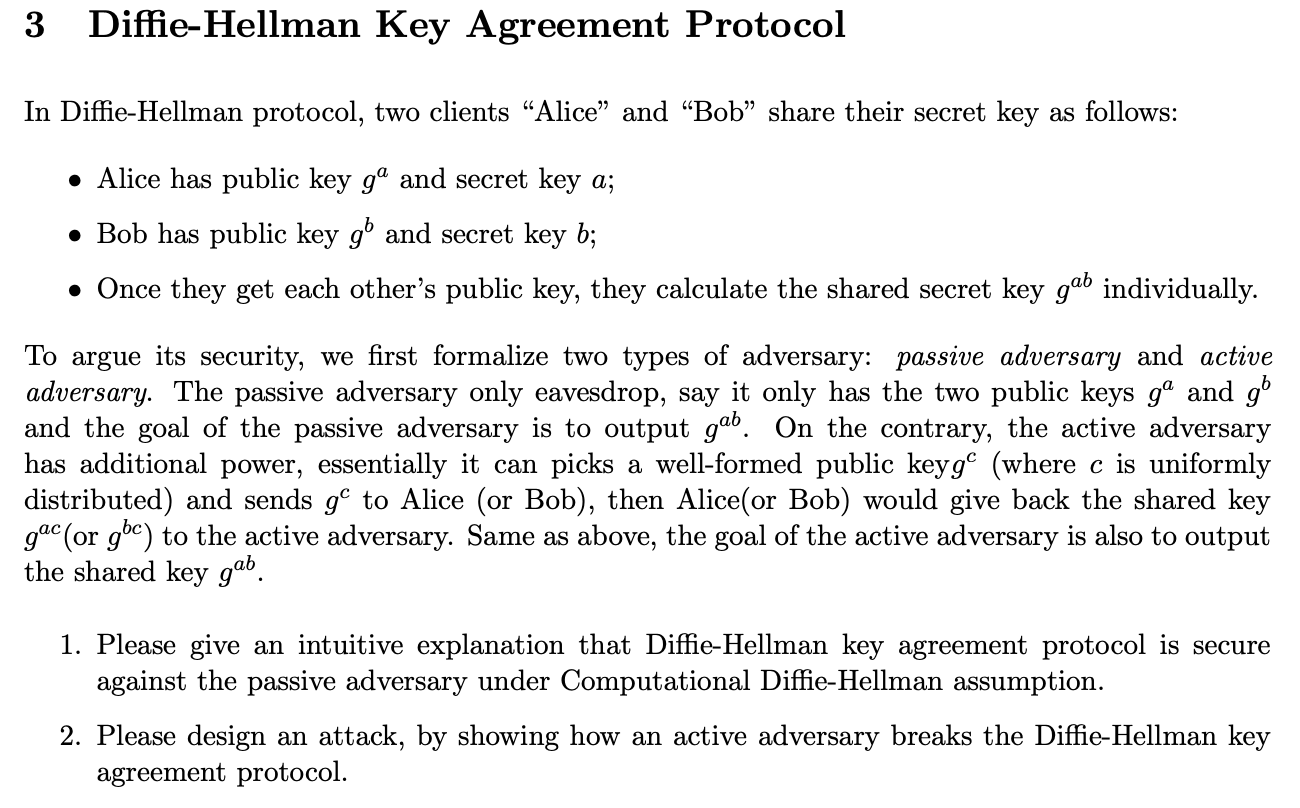 3 Diffie-Hellman Key Agreement Protocol In | Chegg.com