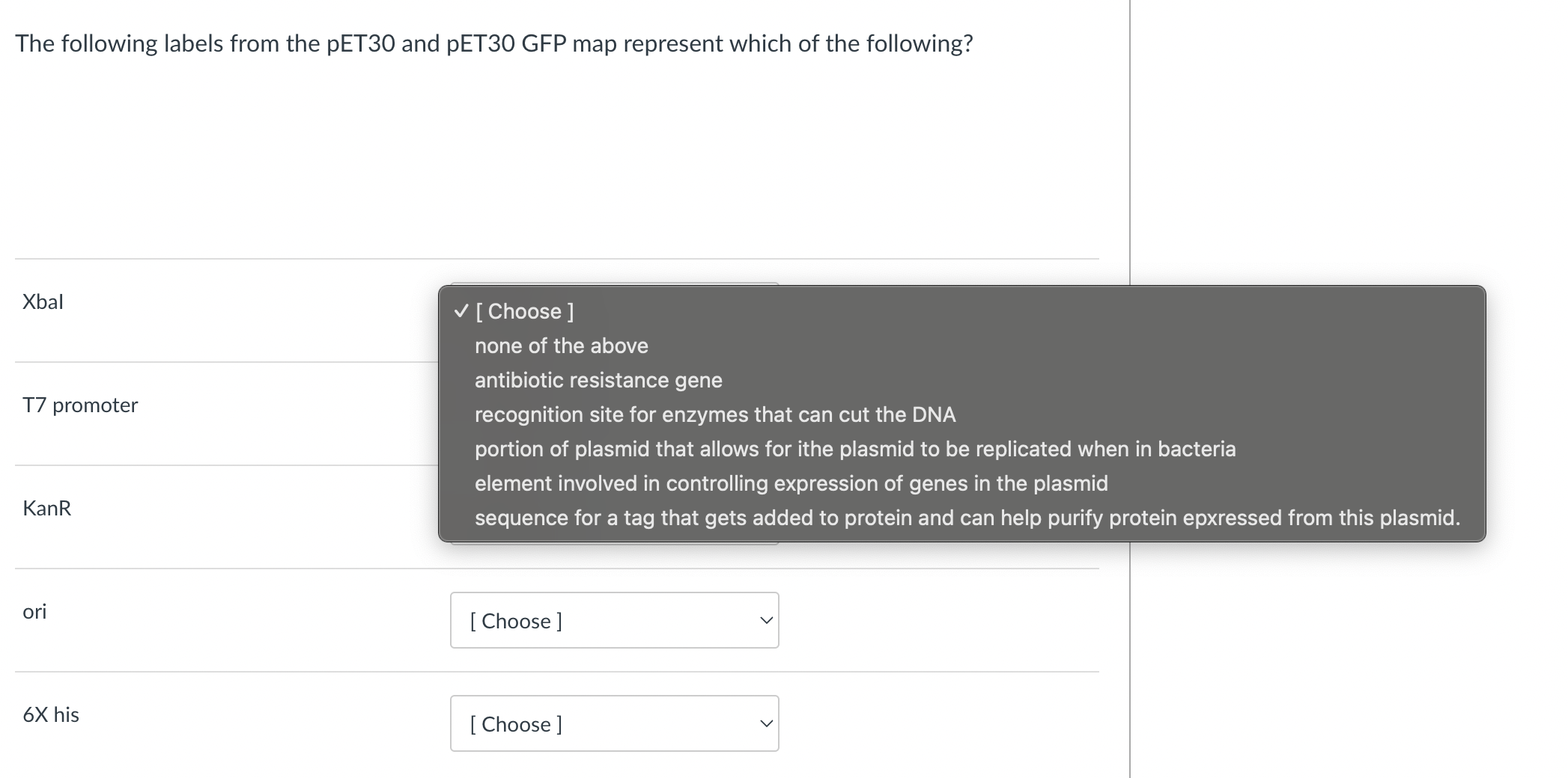 Solved The following labels from the pET30 and pET30 GFP map | Chegg.com