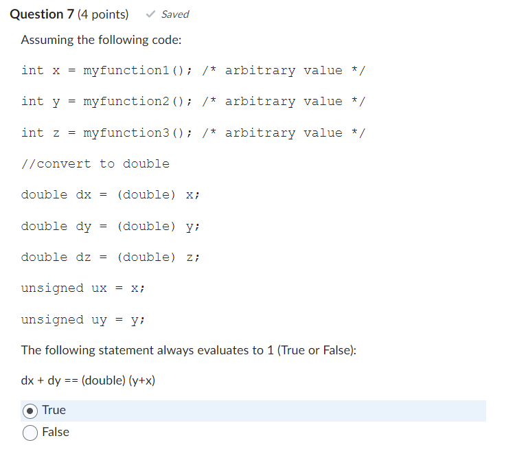 Solved Question 7 (4 points) Saved Assuming the following | Chegg.com