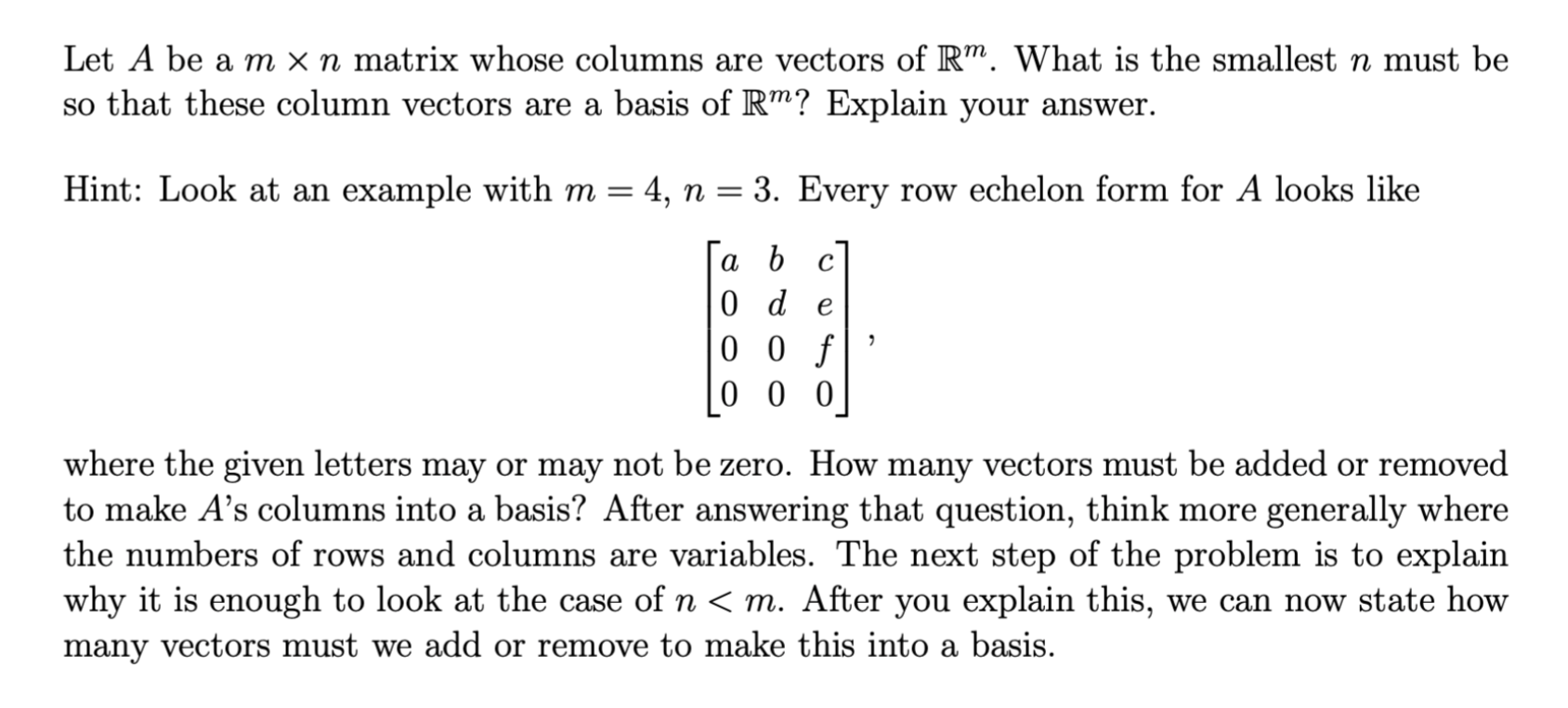 Solved Let A be a m x n matrix whose columns are vectors of | Chegg.com