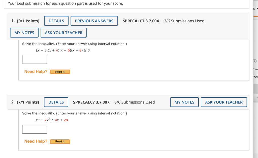 Solved Your best submission for each question part is used | Chegg.com
