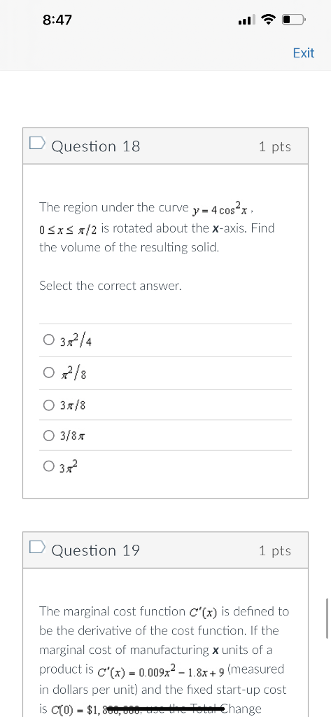 Solved The region under the curve y=4cos2x, 0≤x≤π/2 is | Chegg.com