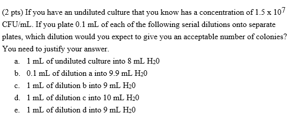 Solved ( 2 pts) If you have an undiluted culture that you | Chegg.com