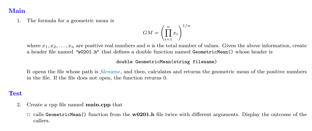 Solved Main 1. The formula for a geometric mean is n 1/n GM | Chegg.com