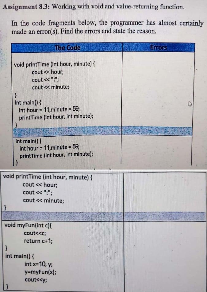 Solved Assignment 8.3: Working with void and value-returning | Chegg.com