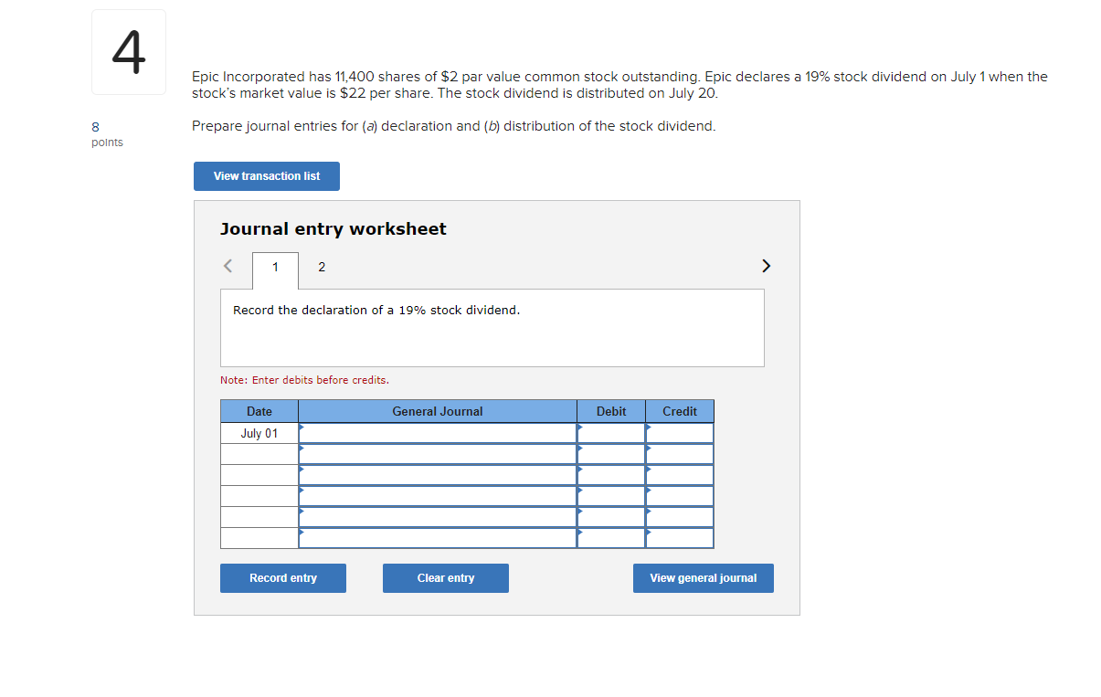 Solved 4 Epic Incorporated has 11,400 shares of $2 par value | Chegg.com
