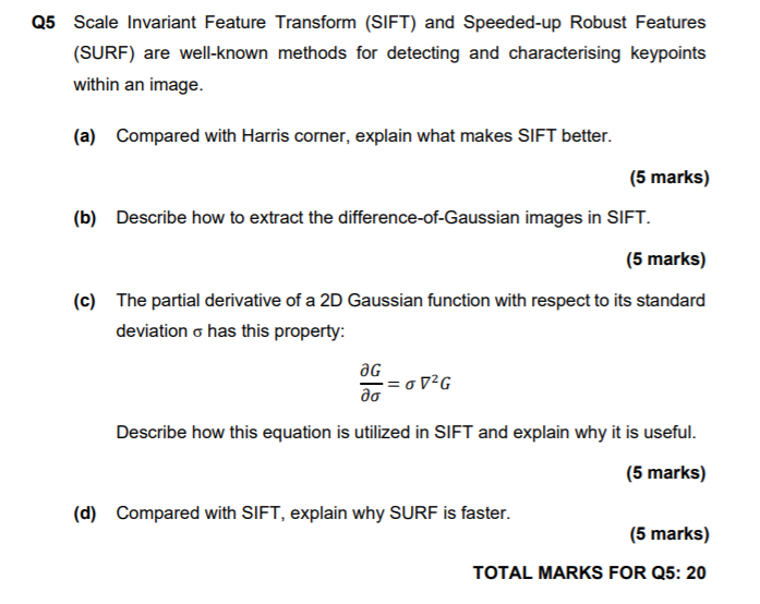Solved Q5 Scale Invariant Feature Transform Sift And 
