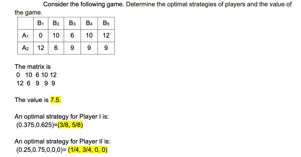 Solved Consider the following game. Determine the optimal | Chegg.com