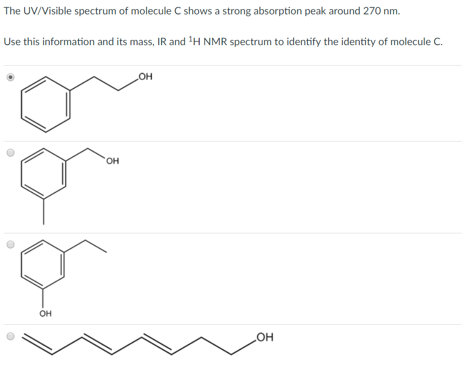 Solved Molecule C Mass Spectrum 4 0.0 40 80 120 160 m/z IR | Chegg.com