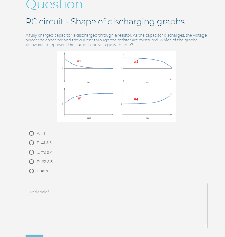 Solved Question RC circuit - Shape of discharging graphs A | Chegg.com