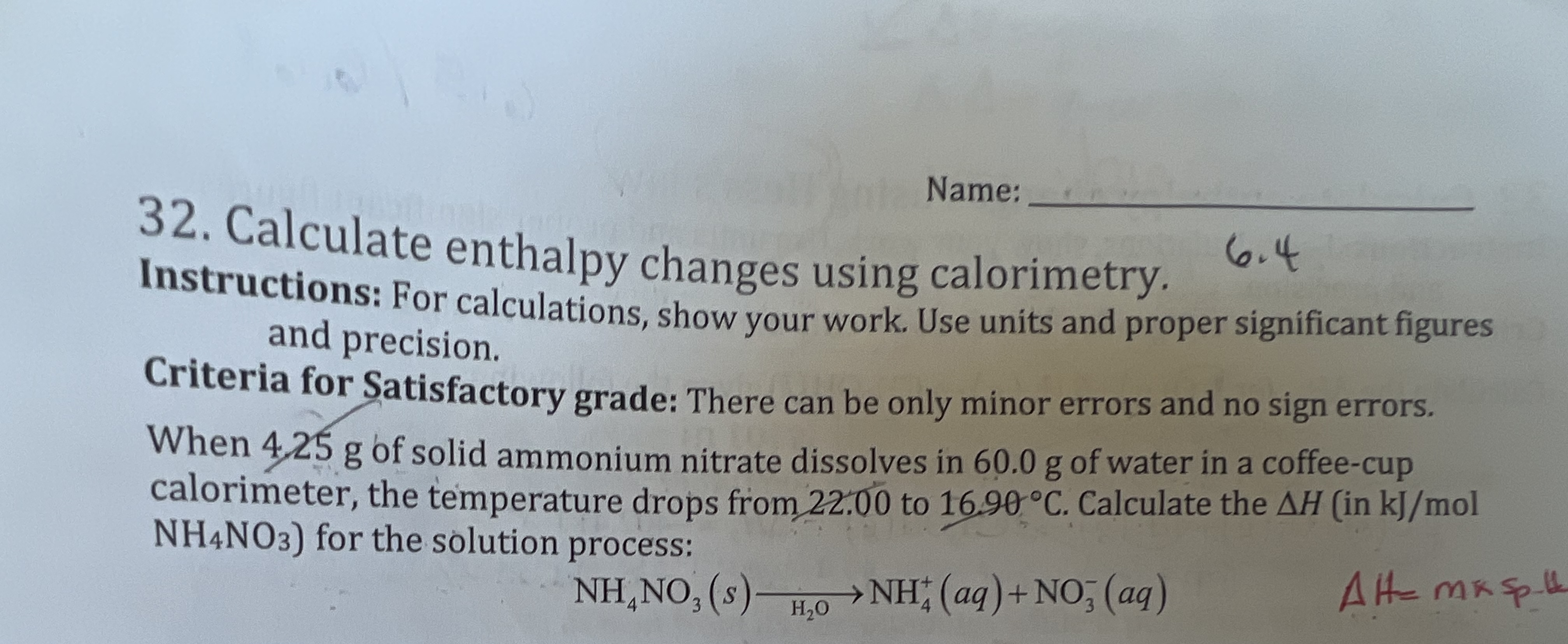 Solved Name: 32. Calculate enthalpy changes using | Chegg.com