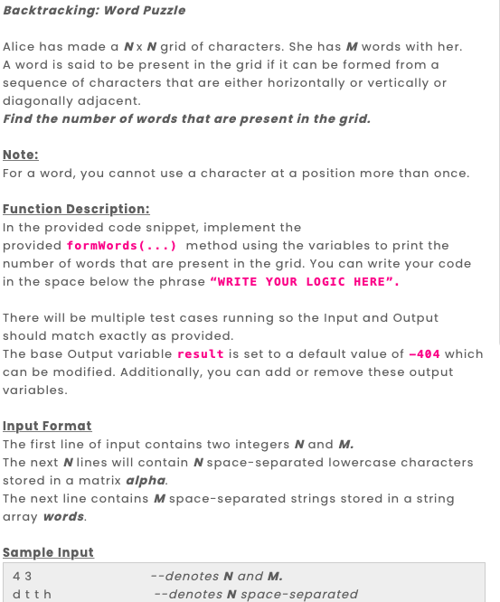 Solved Backtracking: Word Puzzle Alice has made a Nx N grid | Chegg.com