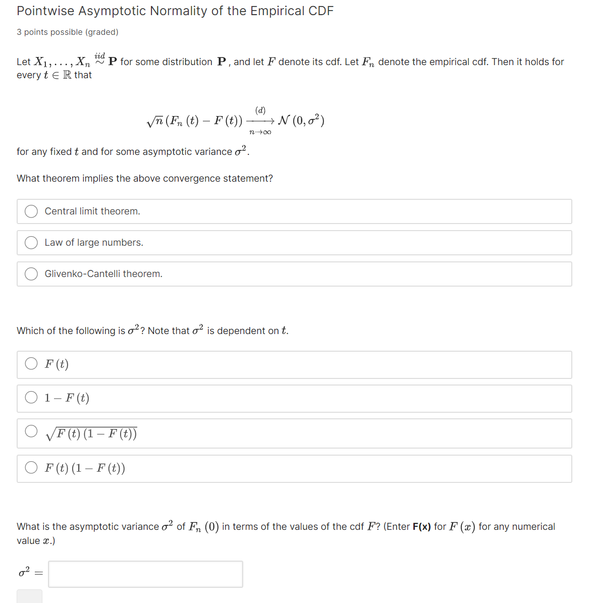 Solved Pointwise Asymptotic Normality of the Empirical CDF 3 | Chegg.com