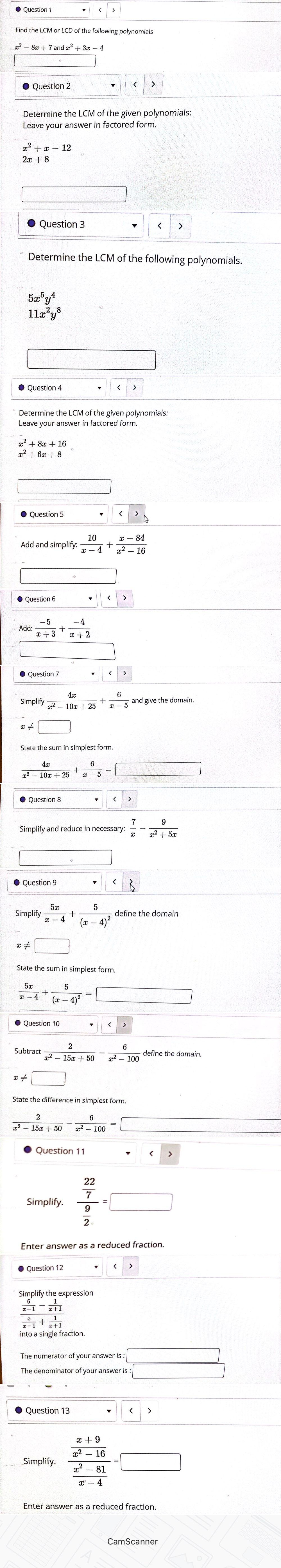 Solved Question 1 Find the LCM or LCD of the following | Chegg.com