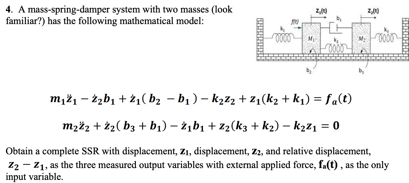 Solved z (t) zz(t) 4. A mass-spring-damper system with two | Chegg.com