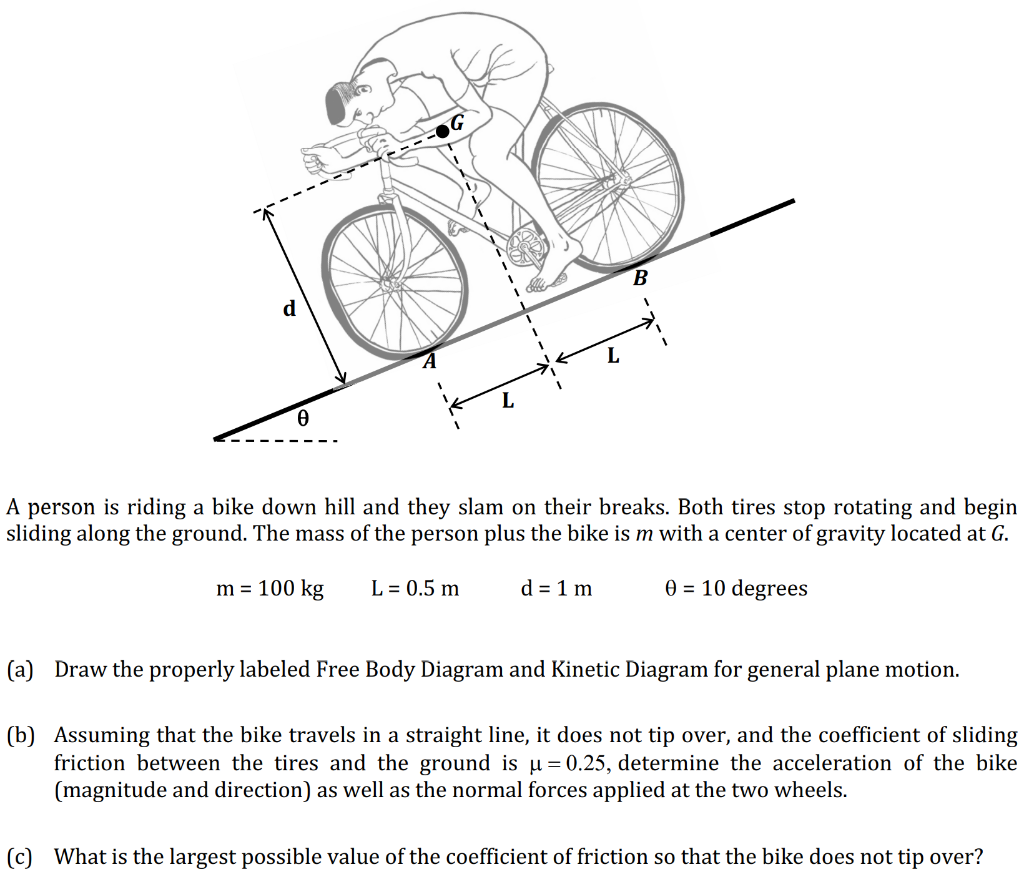 Solved A person is riding a bike down hill and they slam on | Chegg.com