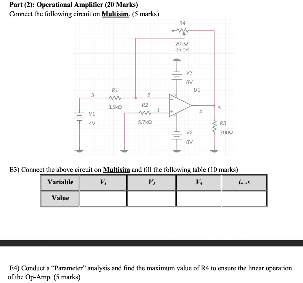 Solved Part (2): Operational Amplifier (20 Marks) Connect | Chegg.com