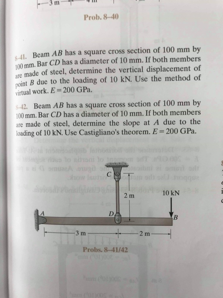 Solved 3m 4 Prob. 8-40 11. Beam AB has a square cross | Chegg.com
