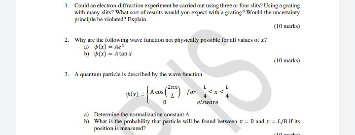 Solved 1. Could an electron-diffraction experiment be | Chegg.com
