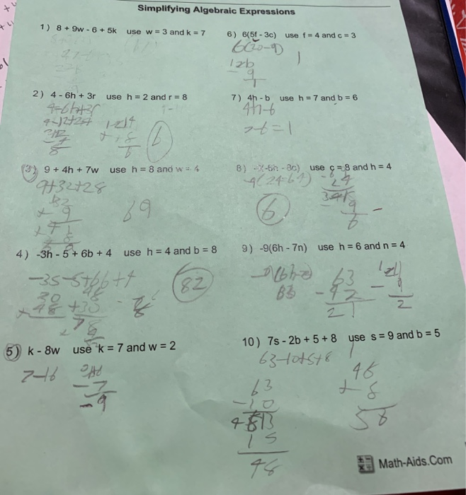 Solved Simplifying Algebraic Expressions l2b 2) 4-6h +3r use | Chegg.com