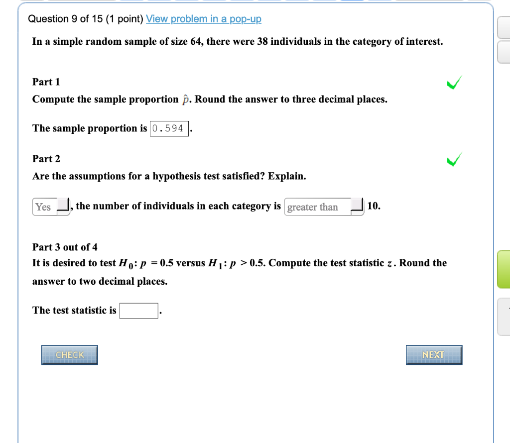 Solved Question 9 of 15 (1 point) View problem in a pop-up | Chegg.com