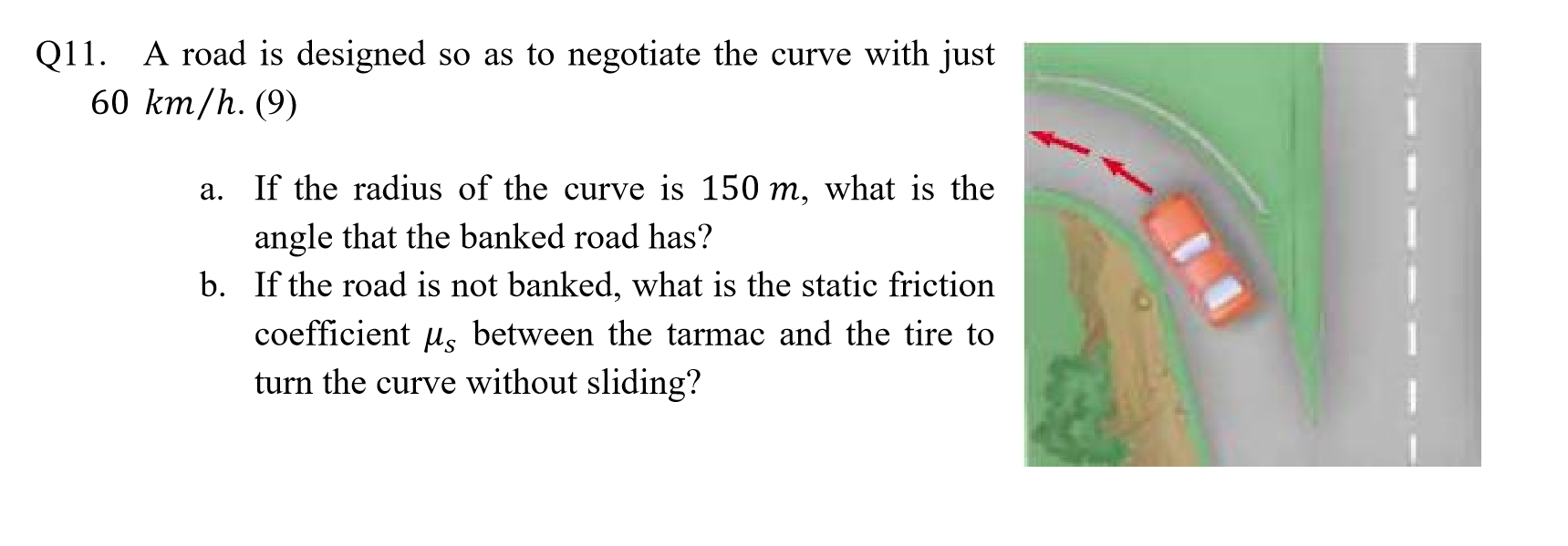 Solved Q11. A road is designed so as to negotiate the curve | Chegg.com