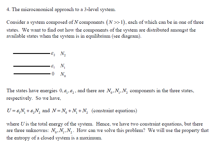 4. The microcanonical approach to a 3-level system. | Chegg.com