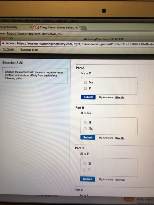 [Solution] Choose the element with the more negative (more exothermic) electron affinity from ...