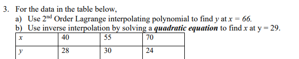 Solved For the data in the table below,a) ﻿Use 2nd ﻿Order | Chegg.com