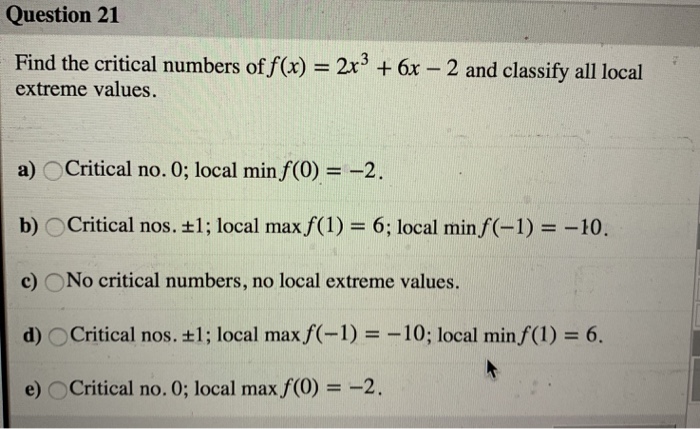 Solved Question 20 Suppose that c =-1 is a critical number | Chegg.com